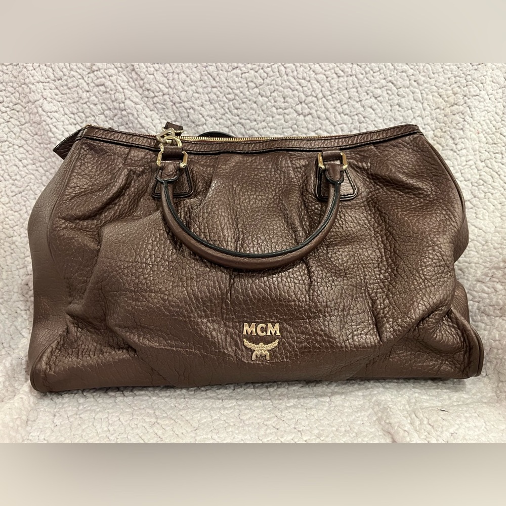 Mcm Brown/Bronze Leather Two Way Satchel - Gem